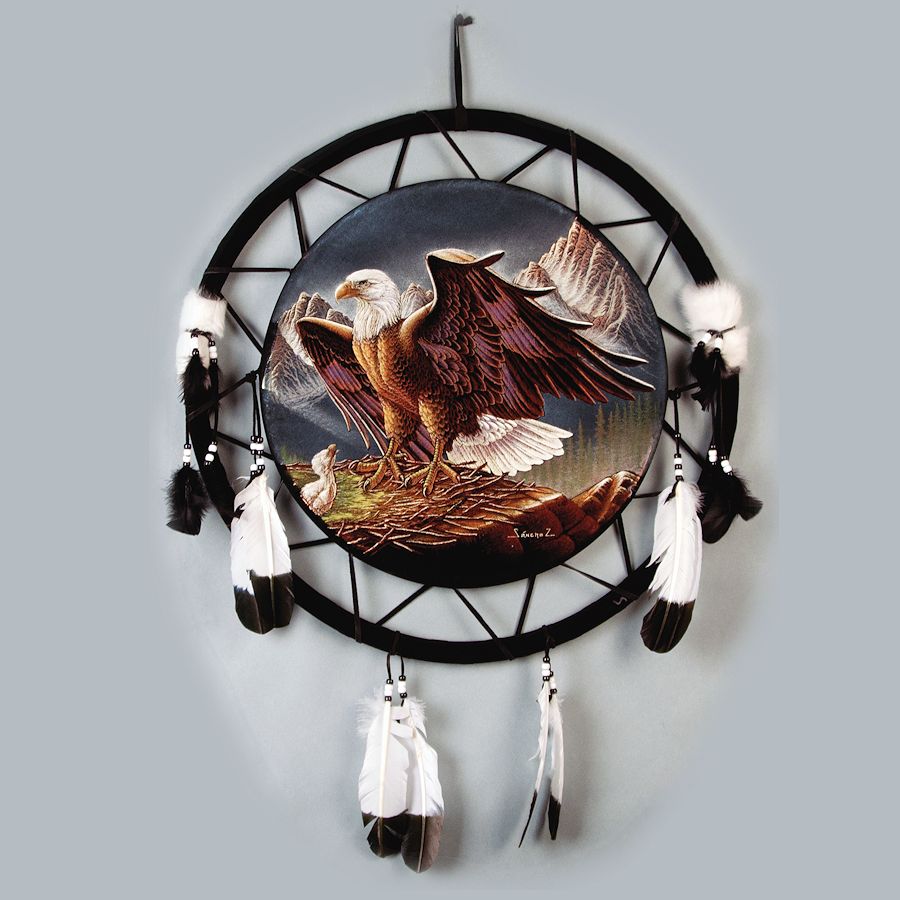 Hand-Painted Round Shield Mandala - Eagle 24" | Crazy Crow Trading Post