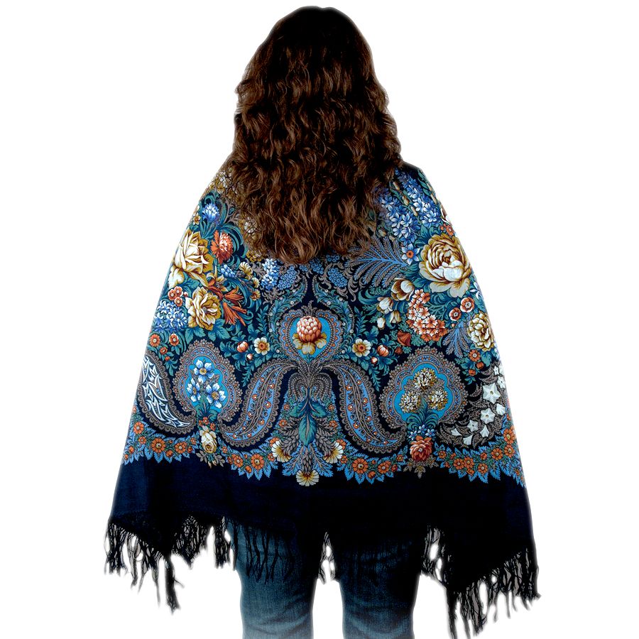 Floral Design Wool Shawl - 57" Square | Crazy Crow Trading Post