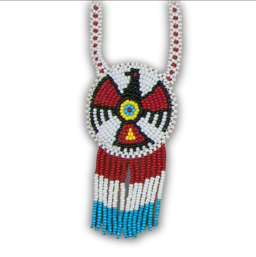 Beaded Rosette Necklace, 1-1/2" w/Fringe | Crazy Crow Trading Post