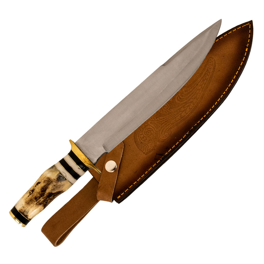 Stag Handle Rifleman's Bowie Knife w/Sheath (10" blade, 15" overall ...