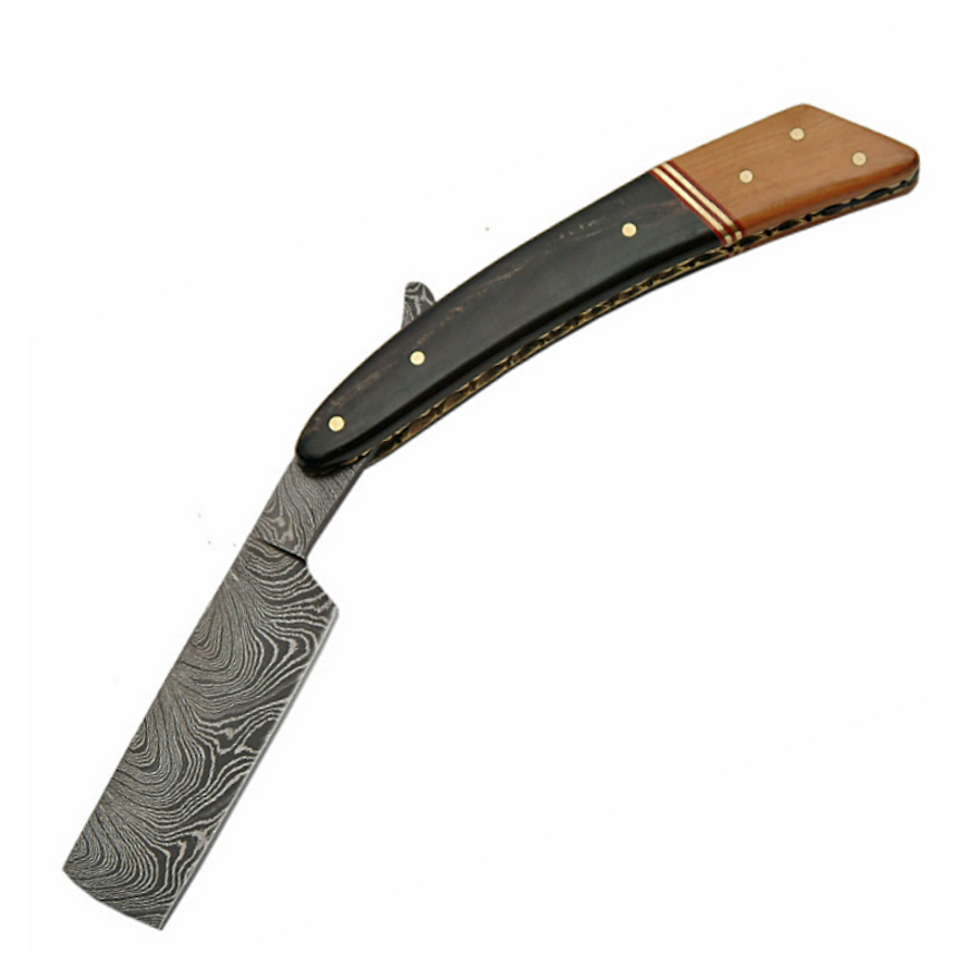 Crazy Crow Trading Post: Damascus Steel Straight Razor - Horn Handle, 9"