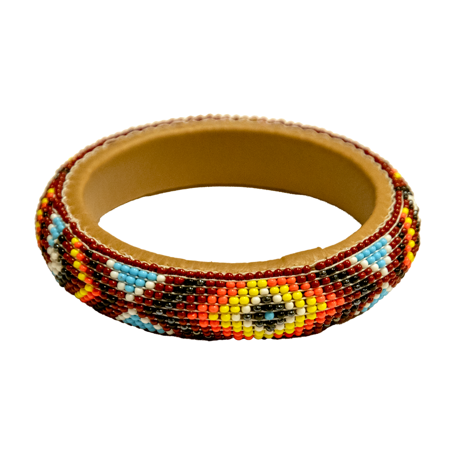 Crazy Crow Trading Post: Beaded Bangle Bracelet (Circle Bracelet) - Red
