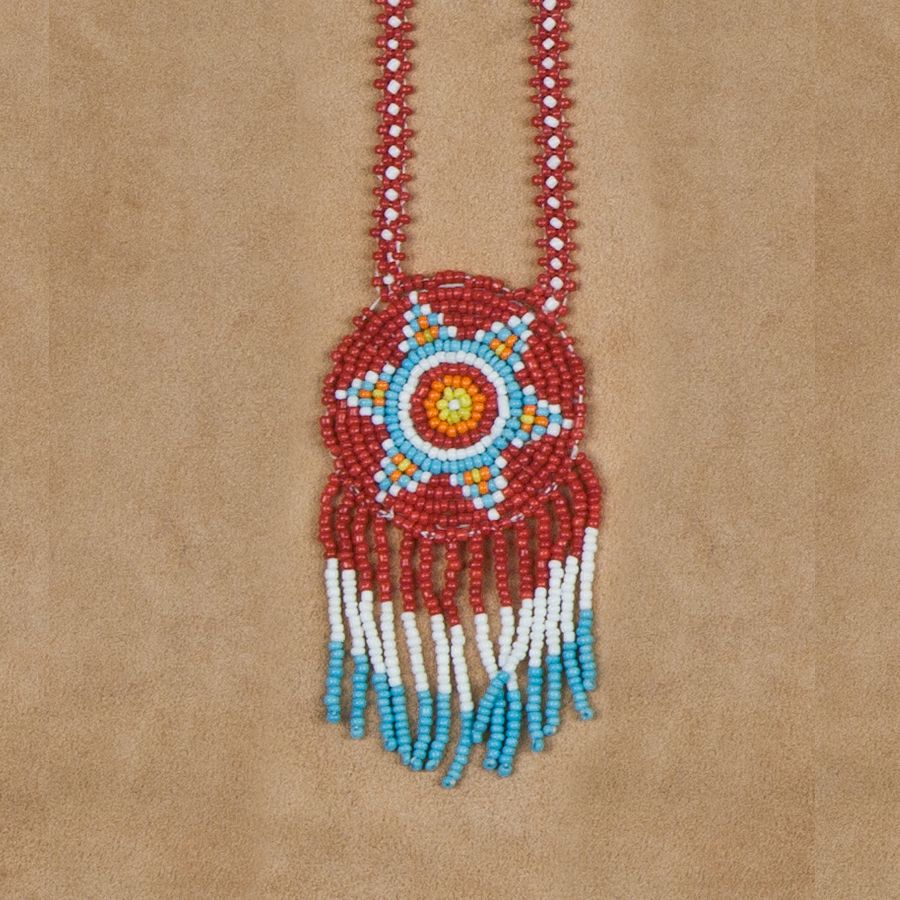 Beaded Rosette Necklace, 2" w/Fringe | Crazy Crow Trading Post