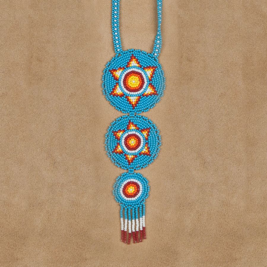 Beaded Rosette Necklace, Graduated Triple w/Fringe | Crazy Crow Trading ...