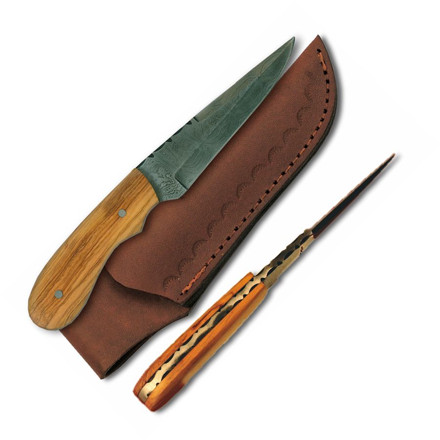 Spear Point Damascus Patch Knife with Sheath | Crazy Crow Trading Post