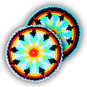 Imported Beaded Rosettes 2", Feather Pattern | Crazy Crow Trading Post